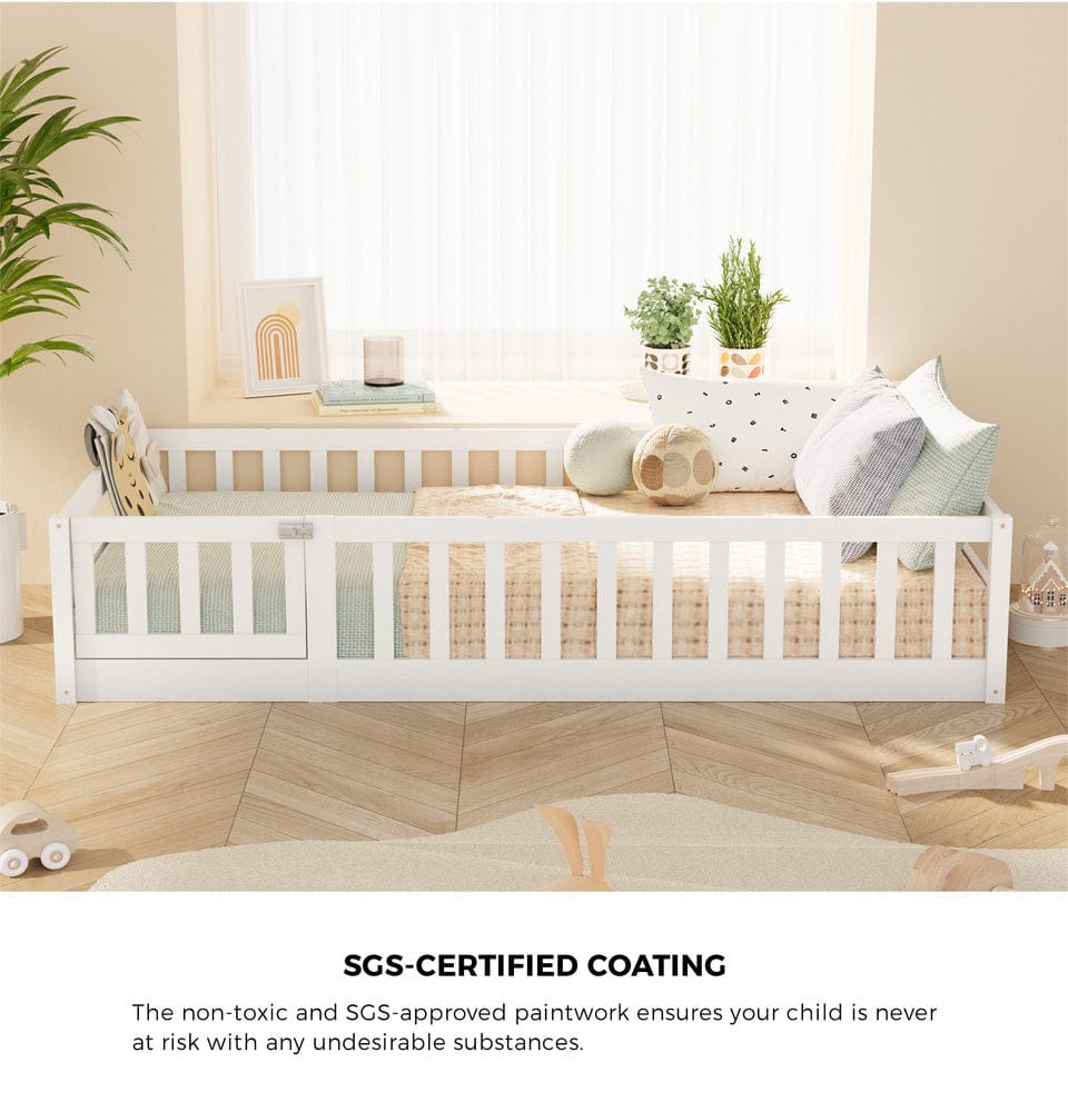 Play Kids Bed Frame Single Beds Timber Wood Gate Guard White