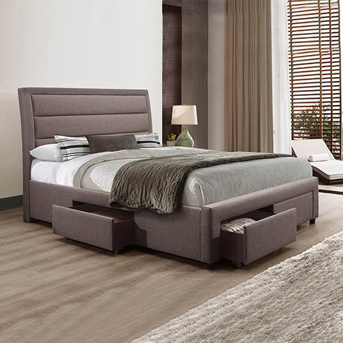 Megan Bed Fabric Light Grey With Storage Drawers