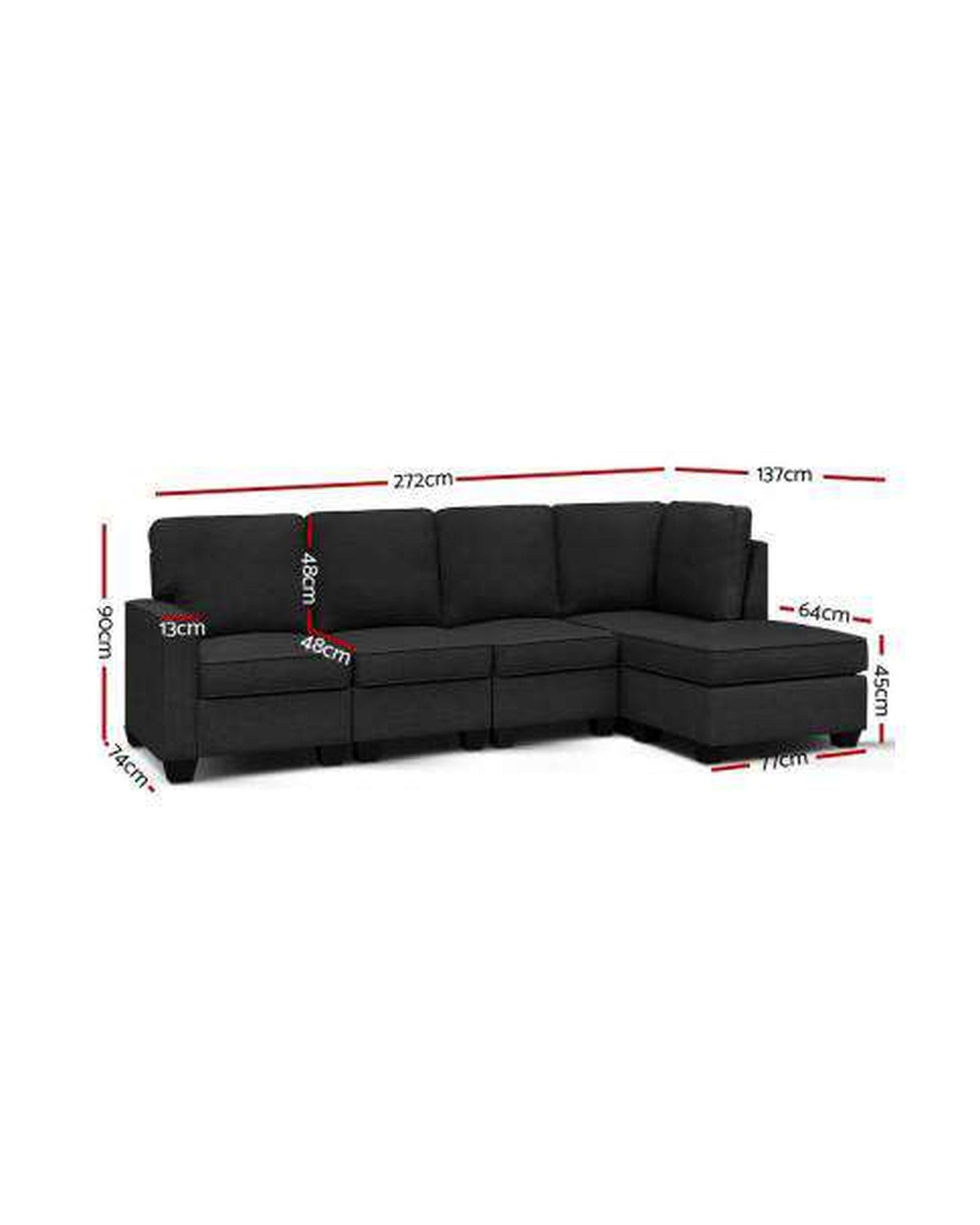 Sofa Lounge Set 5 Seater Modular Chaise Chair Suite Couch Dark Grey ...