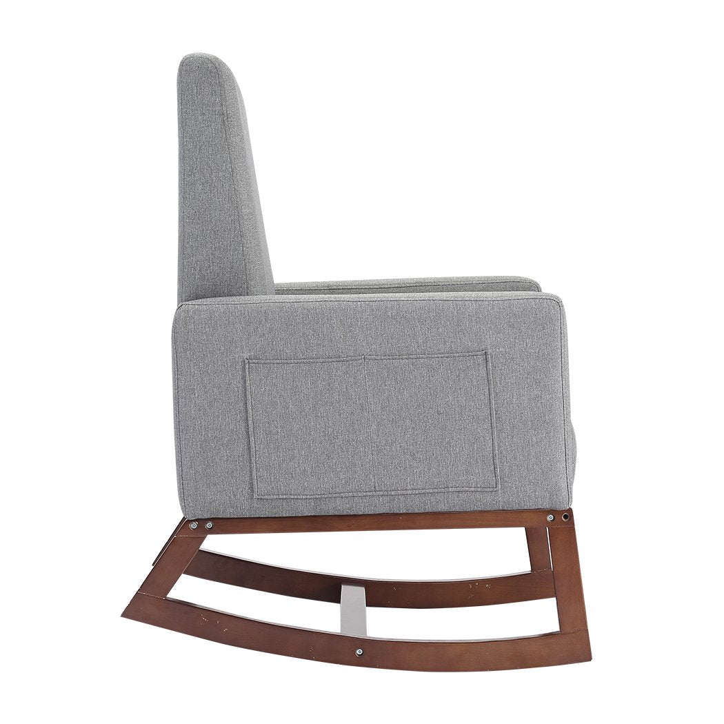Nursing Baby Feeding Rocking Chair Linen Fabirc Solid Wood Frame Grey ...